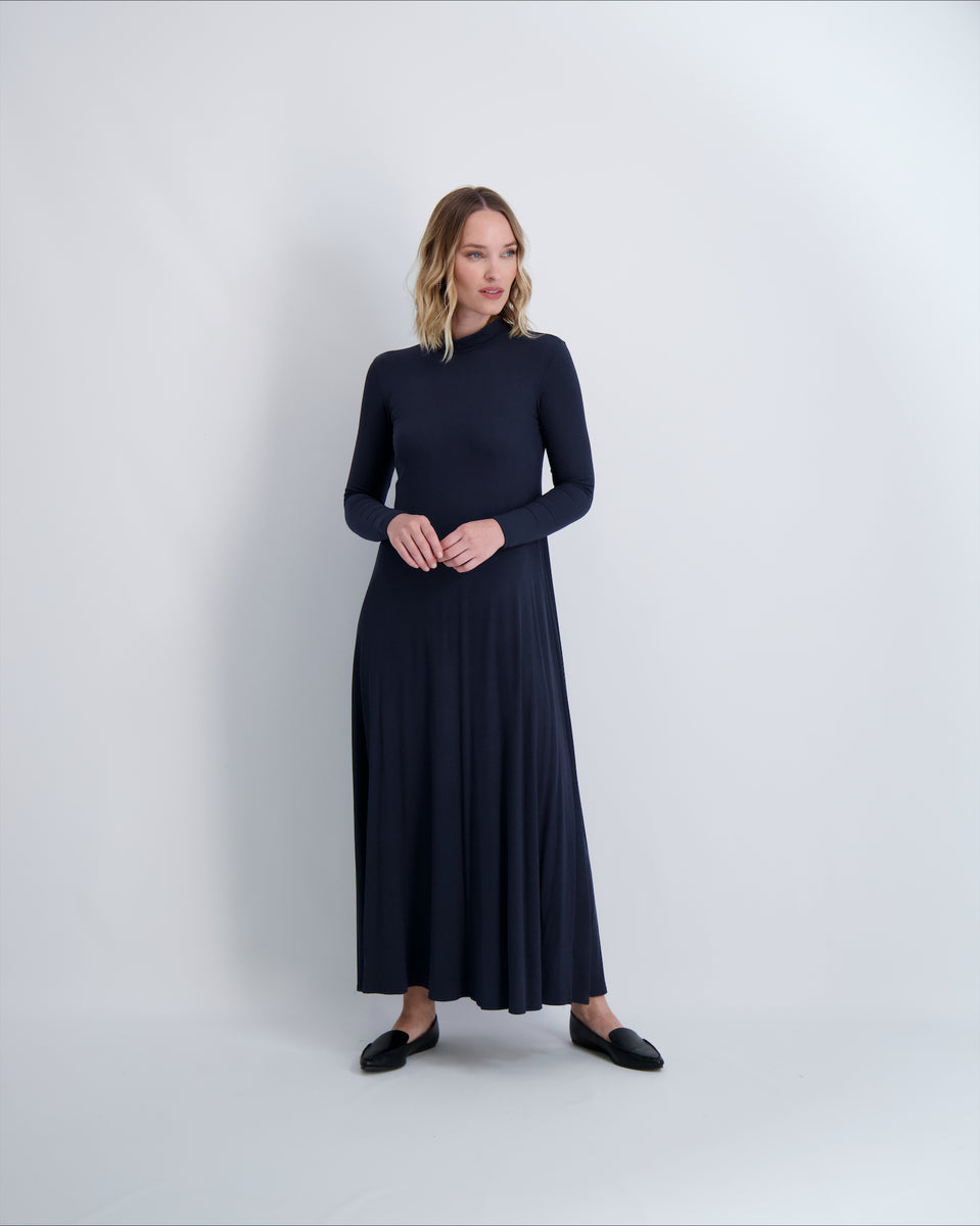 WOMENS RIBBED MOCK NECK MAXI HALO DRESS LONG SLEEVE – The Shell Station